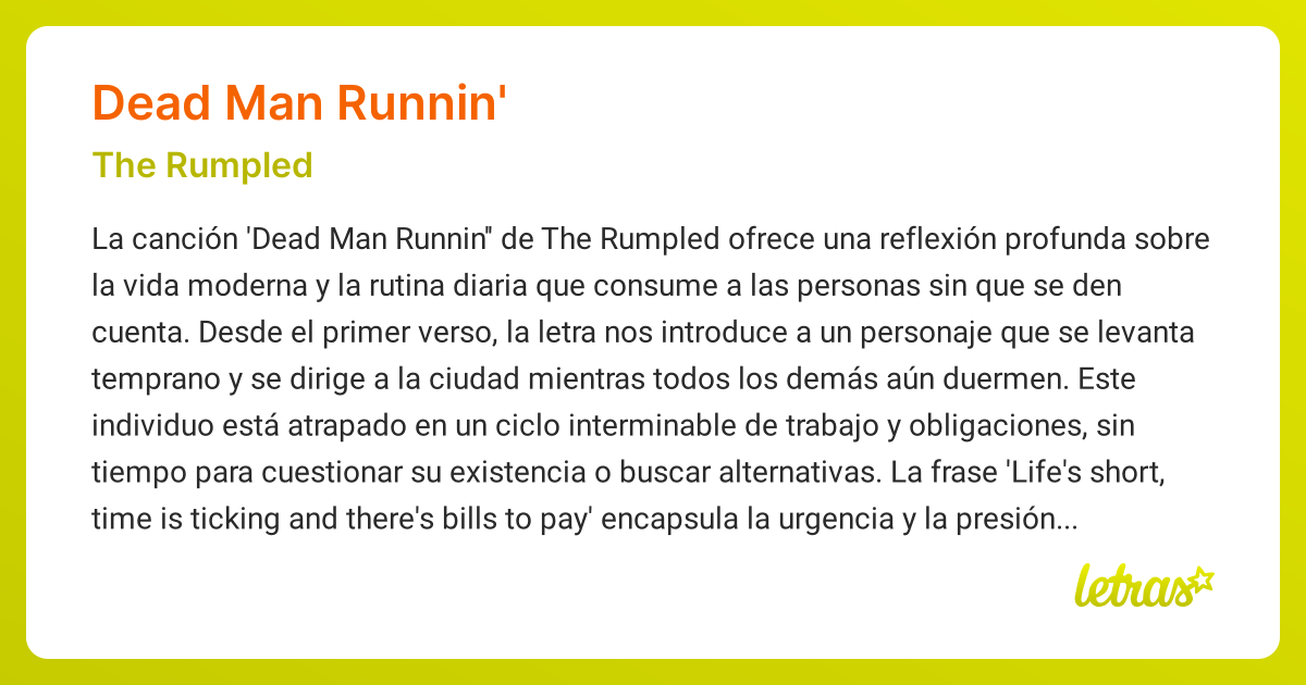 Significado de la canción DEAD MAN RUNNIN' (The Rumpled) - LETRAS.COM