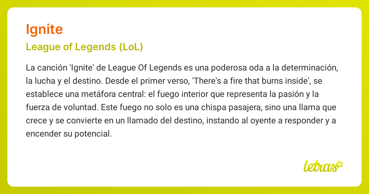 Significado de la canción IGNITE (League of Legends (LoL)) - LETRAS.COM