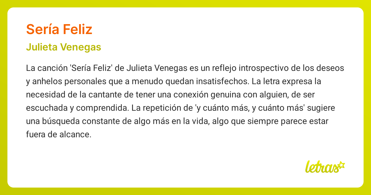 Significado de la canción SERÍA FELIZ (Julieta Venegas) - LETRAS.COM