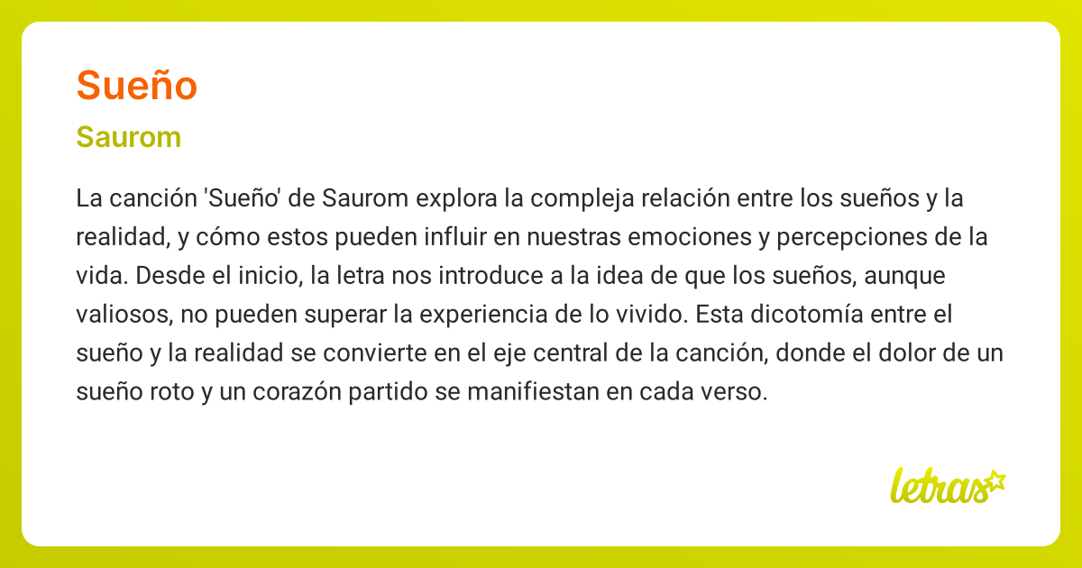 Significado de la canción SUEÑO (Saurom) - LETRAS.COM