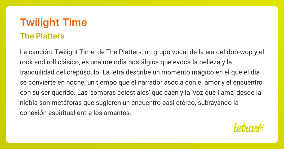 Significado de la canción TWILIGHT TIME (The Platters) - LETRAS.COM