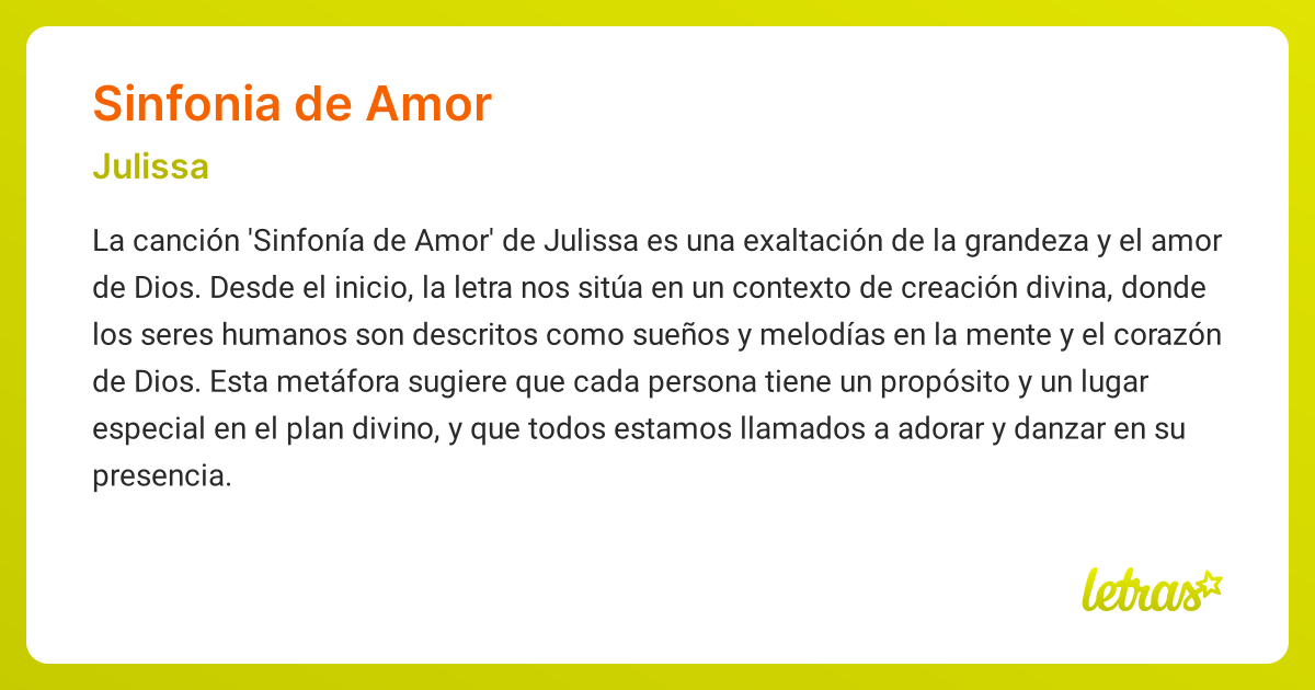Significado de la canción SINFONIA DE AMOR (Julissa) - LETRAS.COM