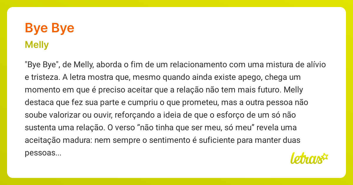 Significado da música BYE BYE (Melly) - LETRAS.MUS.BR