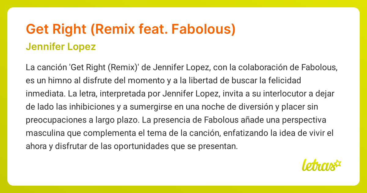 Significado de la canción Get Right (Remix feat. Fabolous) (Jennifer ...