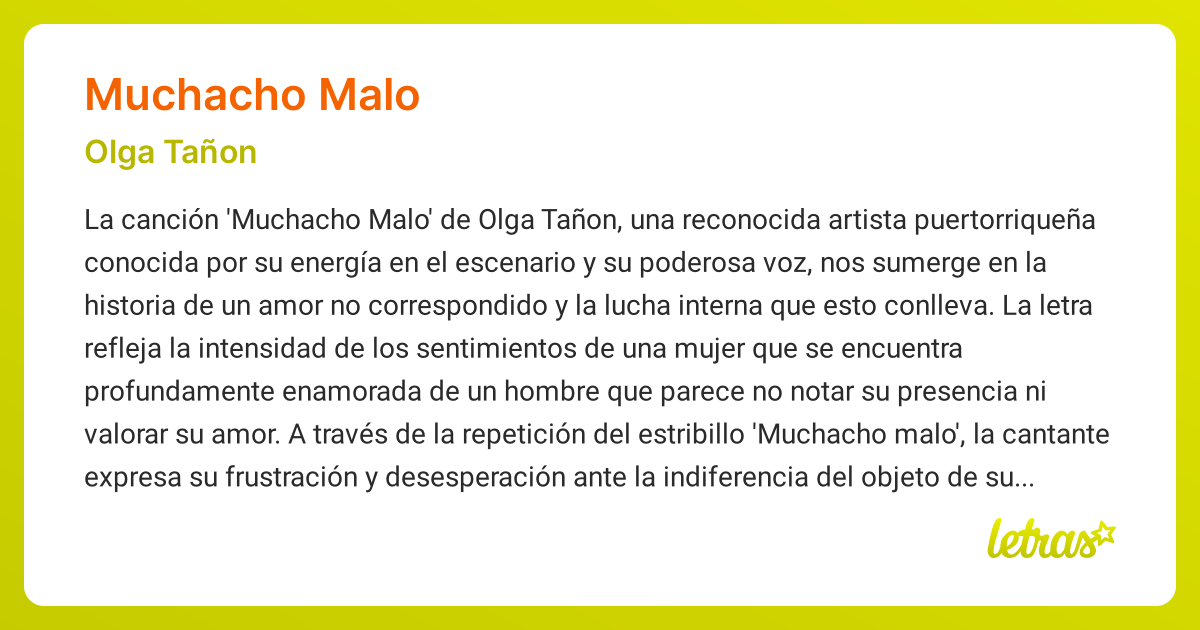 Significado de la canción MUCHACHO MALO (Olga Tañon) - LETRAS.COM