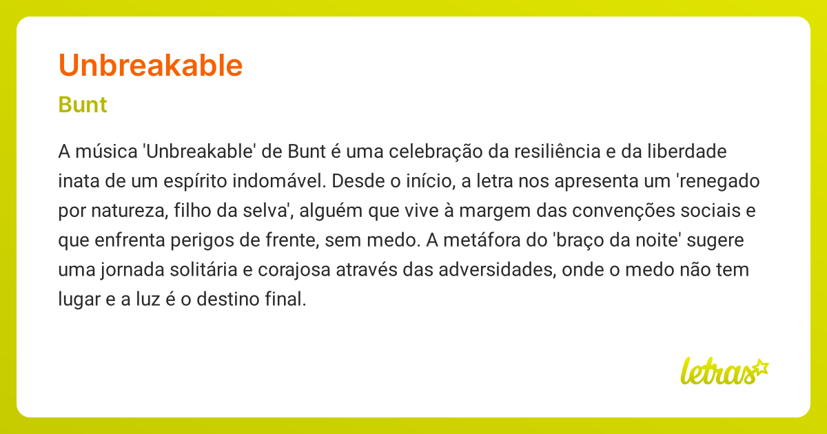 Significado da música UNBREAKABLE (Bunt) - LETRAS.MUS.BR