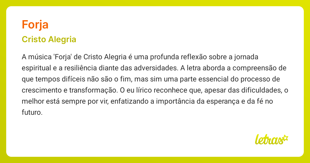 Significado da música FORJA (Cristo Alegria) - LETRAS.MUS.BR