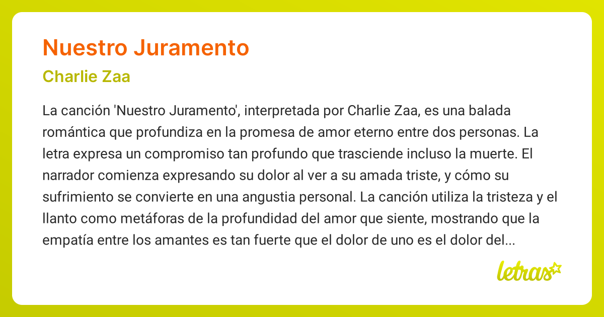 Significado de la canción NUESTRO JURAMENTO (Charlie Zaa) - LETRAS.COM