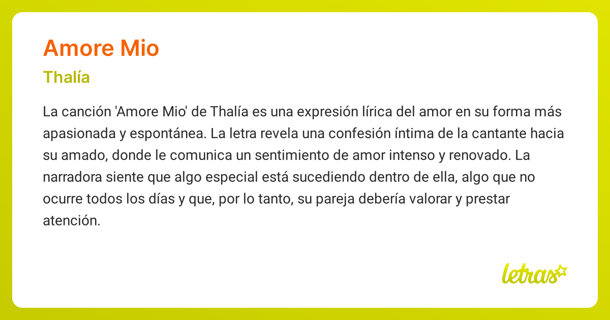 Significado de la canción AMORE MIO (Thalía) - LETRAS.COM