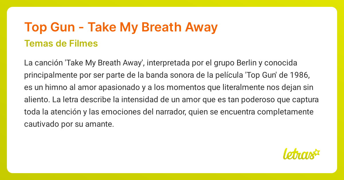 Significado de la canción TOP GUN - TAKE MY BREATH AWAY (Temas de ...