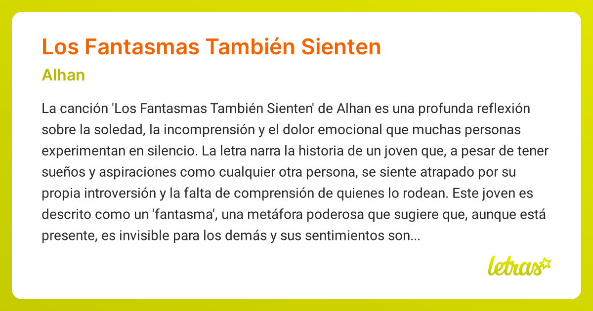 Significado de la canción LOS FANTASMAS TAMBIÉN SIENTEN (Alhan ...