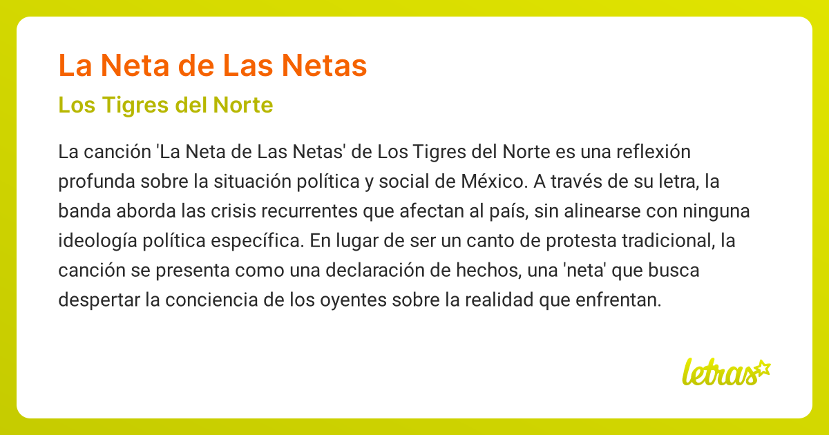 Significado de la canción LA NETA DE LAS NETAS (Los Tigres del Norte ...