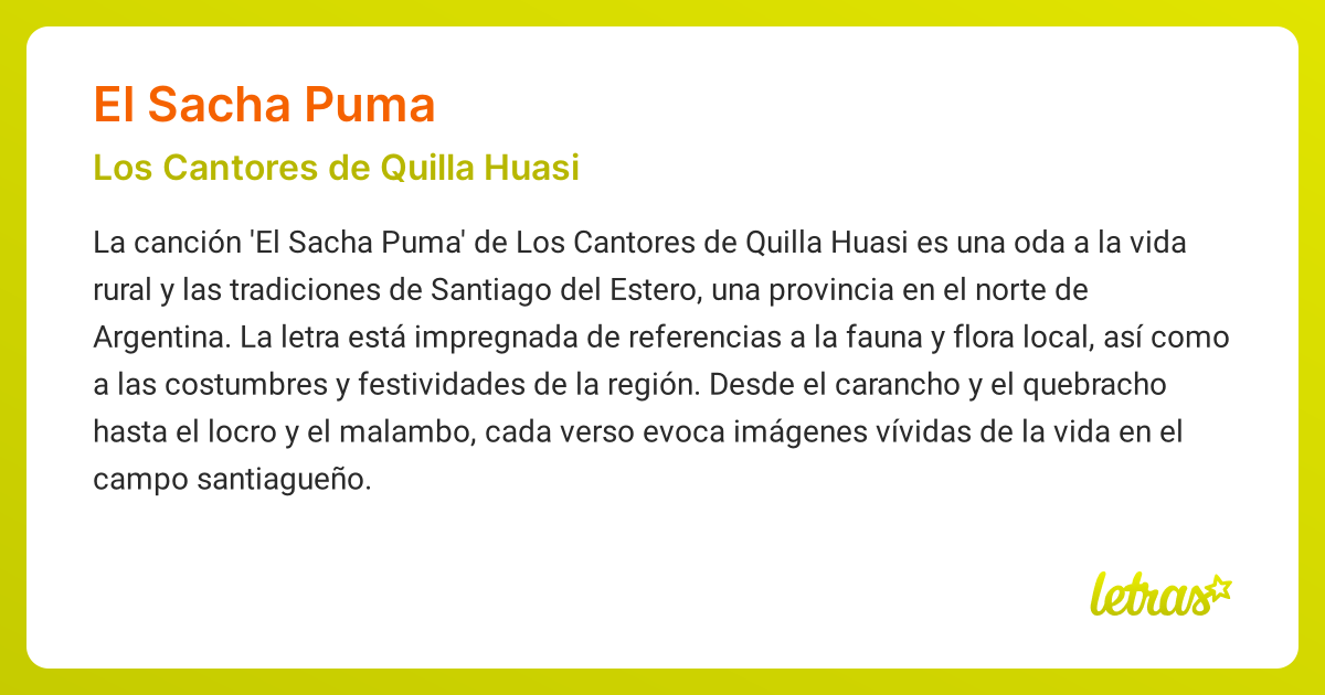 Significado de la canción EL SACHA PUMA (Los Cantores de Quilla Huasi ...