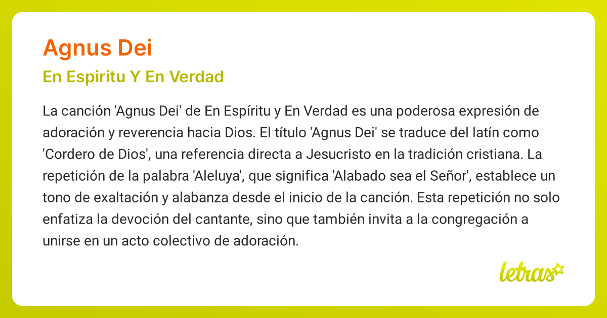 Significado de la canción AGNUS DEI (En Espiritu Y En Verdad) - LETRAS.COM