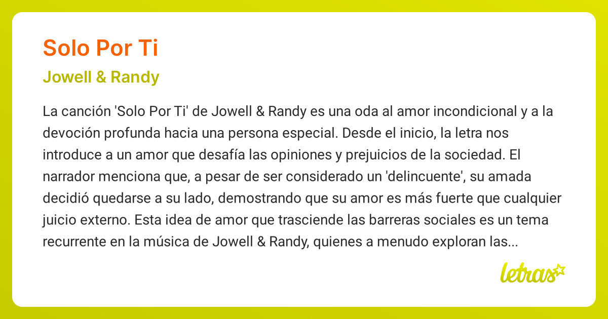 Significado de la canción SOLO POR TI (Jowell & Randy) - LETRAS.COM