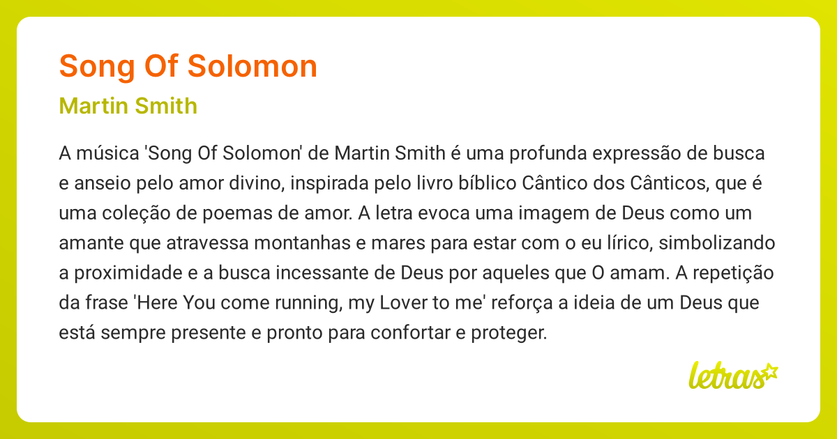Significado da música SONG OF SOLOMON (Martin Smith) - LETRAS.MUS.BR
