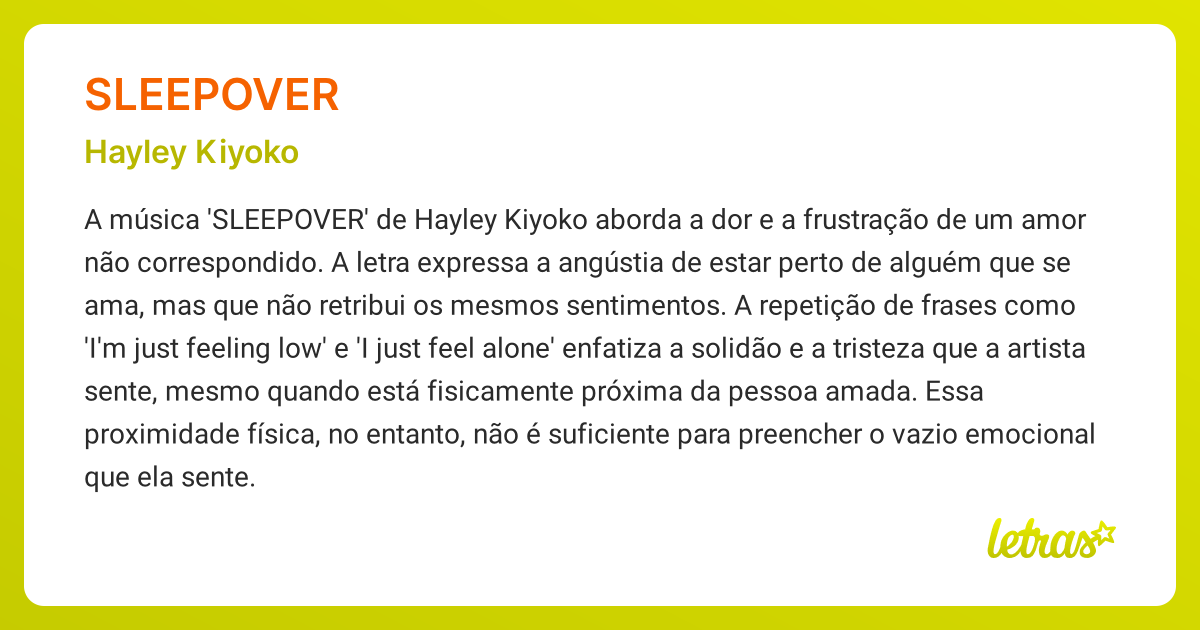 Significado da música SLEEPOVER (Hayley Kiyoko) - LETRAS.MUS.BR