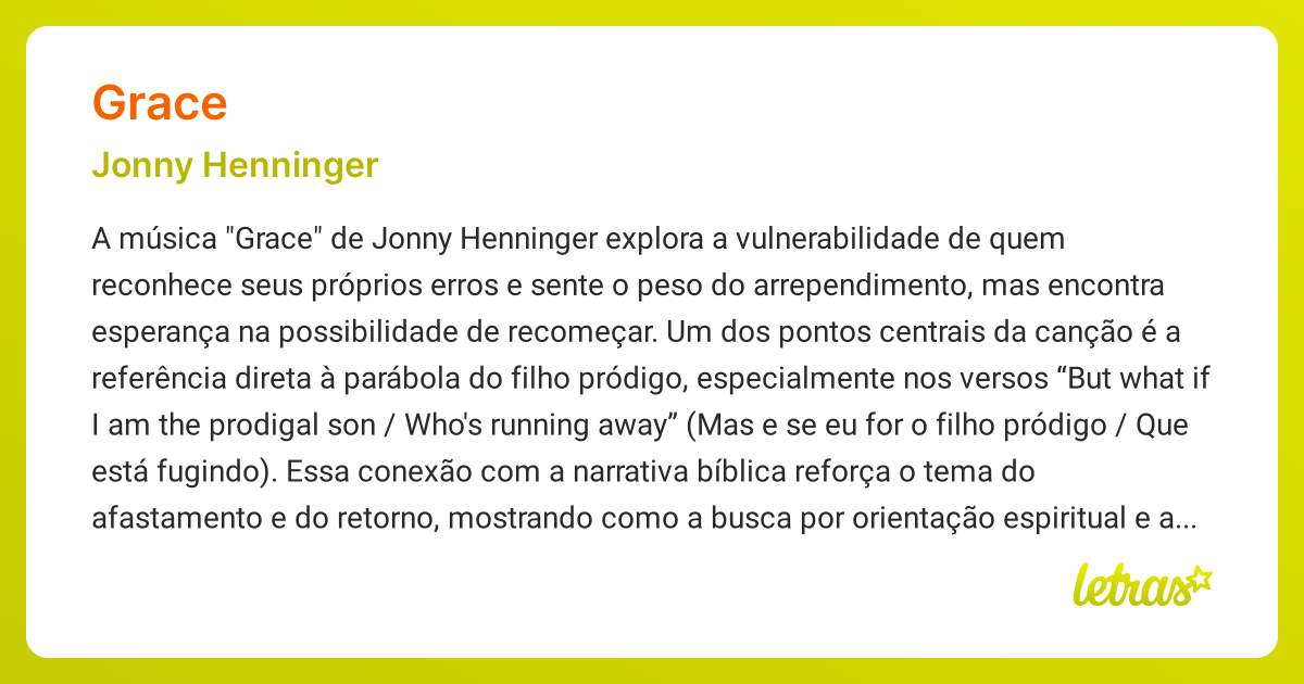 Significado da música GRACE (Jonny Henninger) - LETRAS.MUS.BR