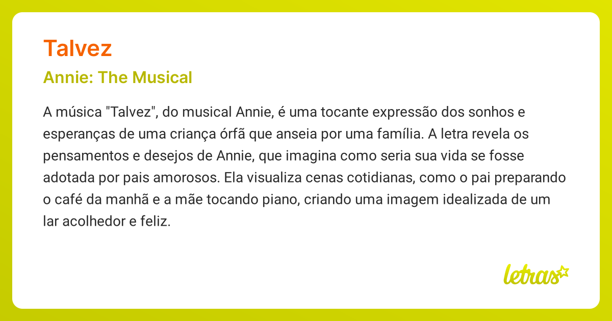 Significado da música TALVEZ (Annie: The Musical) - LETRAS.MUS.BR