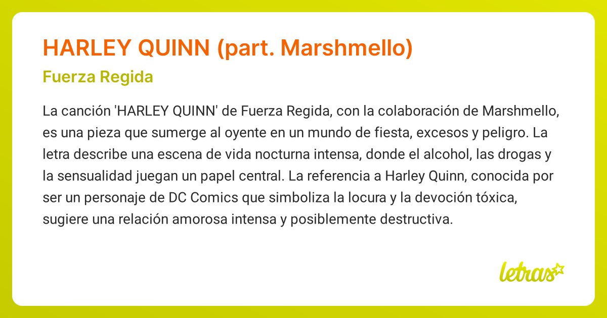 Significado de la canción HARLEY QUINN (part. Marshmello) (Fuerza ...