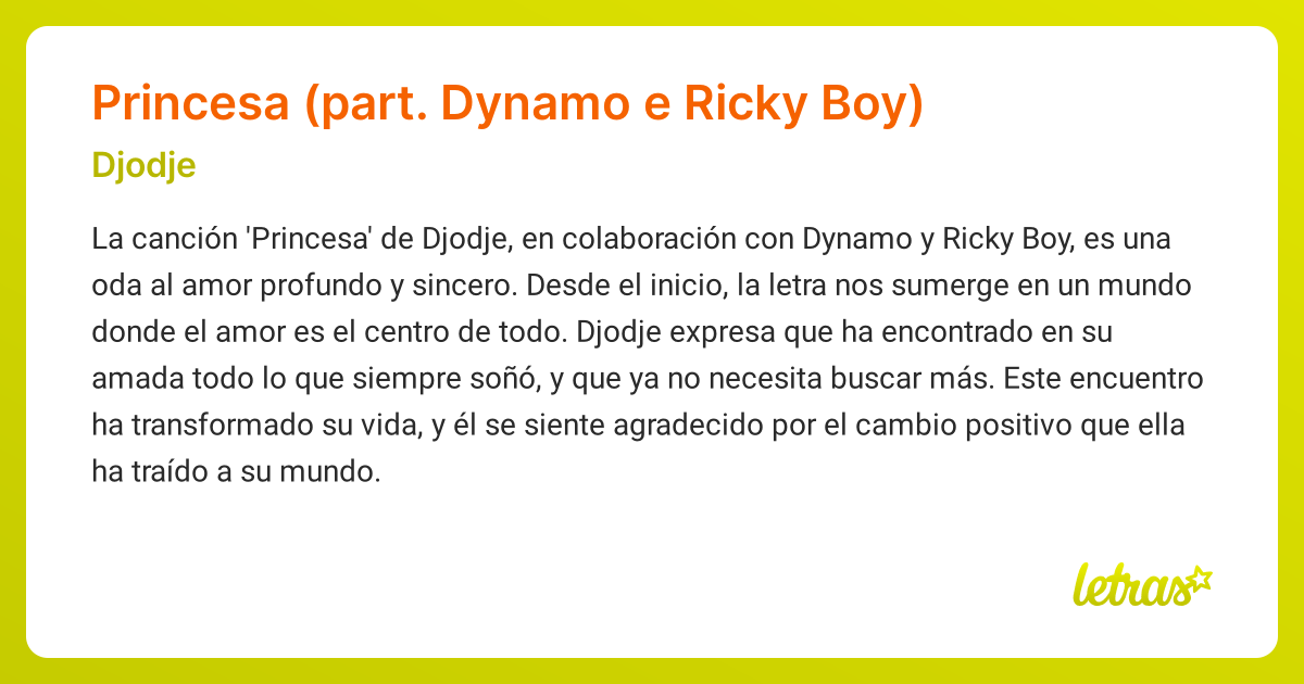 Significado de la canción Princesa (part. Dynamo e Ricky Boy) (Djodje ...