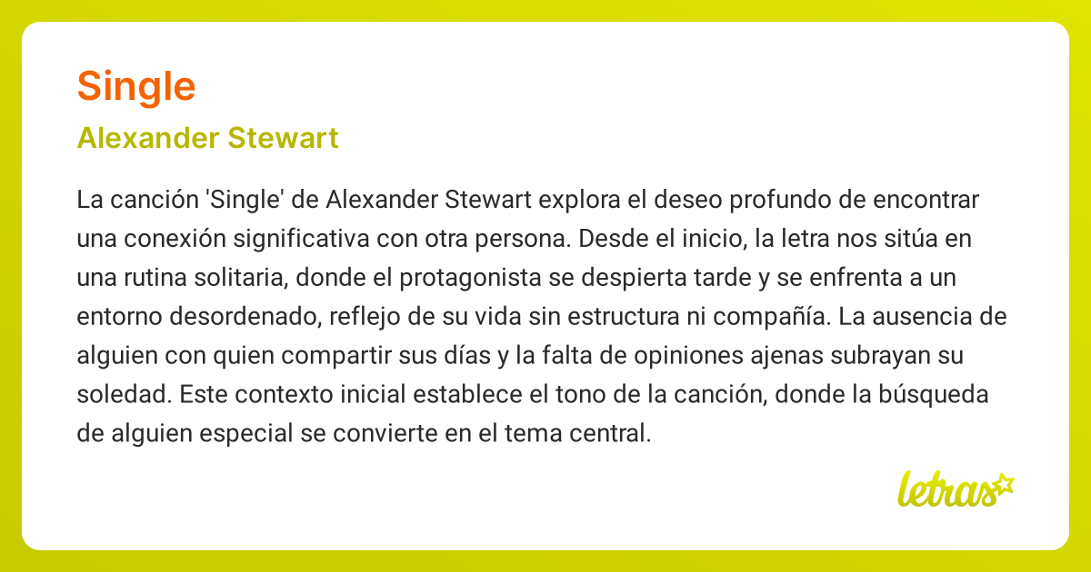Significado de la canción SINGLE (Alexander Stewart) - LETRAS.COM