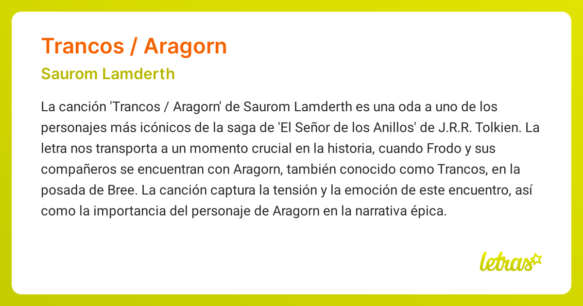 Significado de la canción TRANCOS / ARAGORN (Saurom Lamderth) - LETRAS.COM
