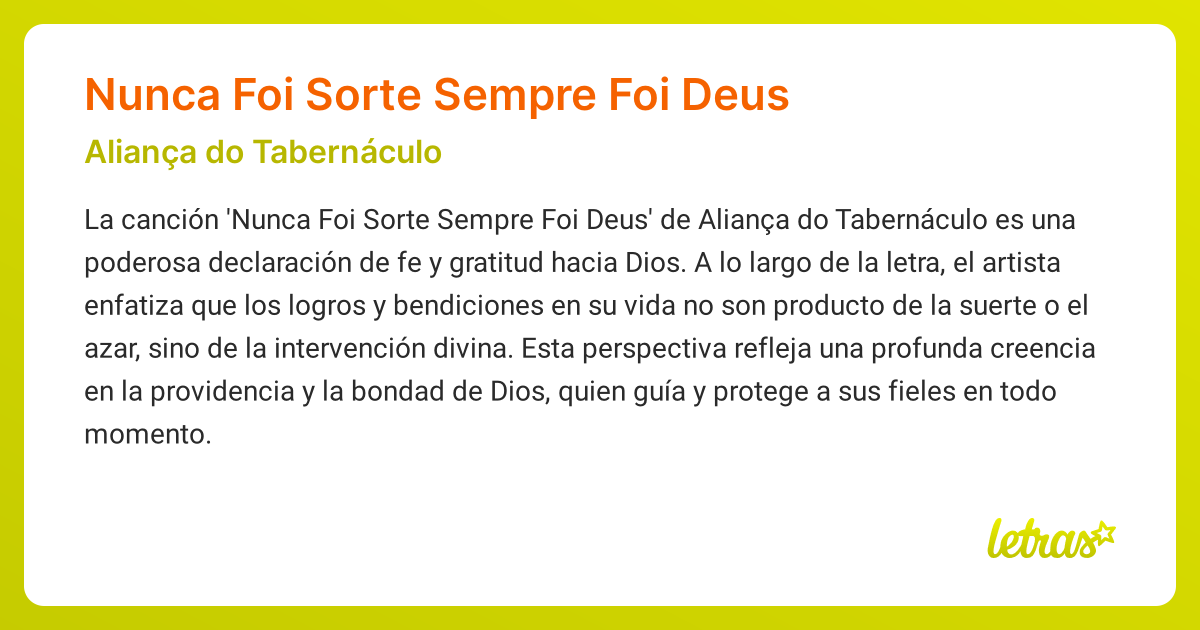 Significado de la canción Nunca Foi Sorte Sempre Foi Deus (Aliança do ...