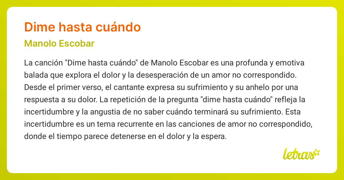 Significado de la canción DIME HASTA CUÁNDO (Manolo Escobar) - LETRAS.COM