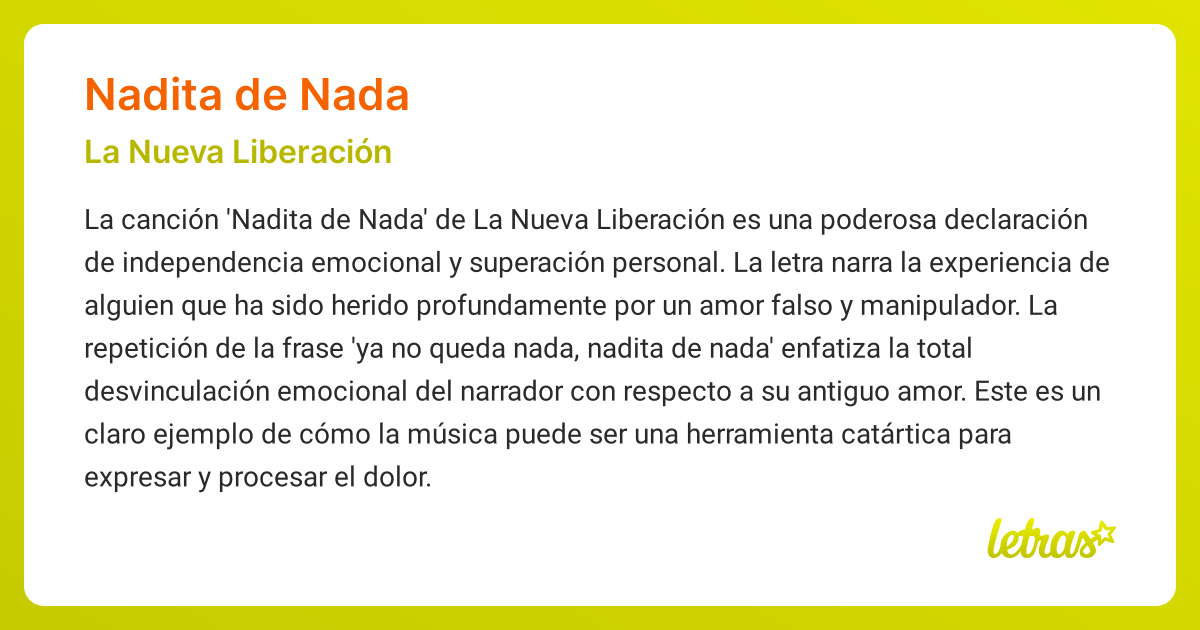 Significado de la canción NADITA DE NADA (La Nueva Liberación) - LETRAS.COM