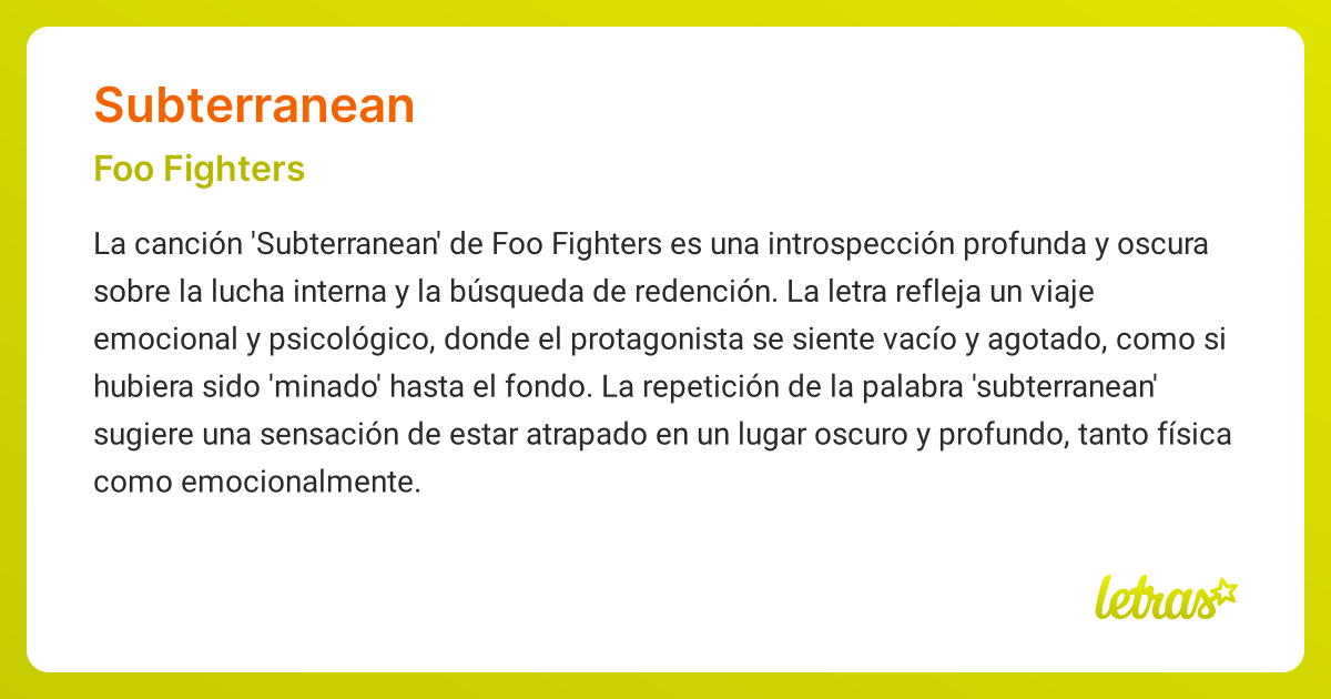 Significado de la canción SUBTERRANEAN (Foo Fighters) - LETRAS.COM