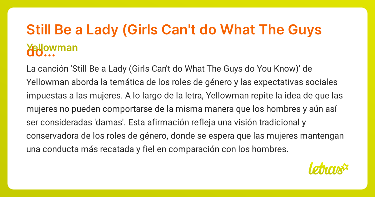 Significado de la canción Still Be a Lady (Girls Can't do What The Guys ...