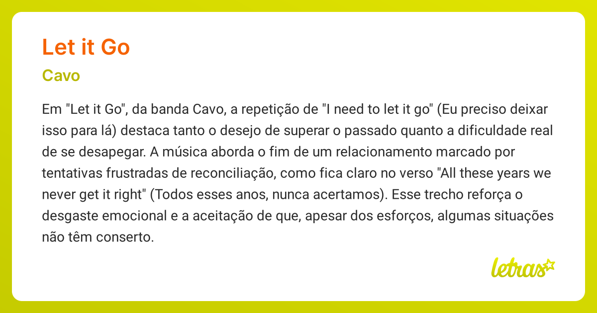 Significado da música LET IT GO (Cavo) - LETRAS.MUS.BR