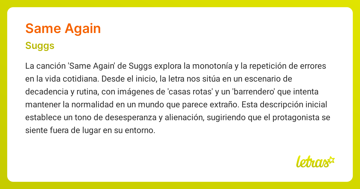 Significado de la canción SAME AGAIN (Suggs) - LETRAS.COM