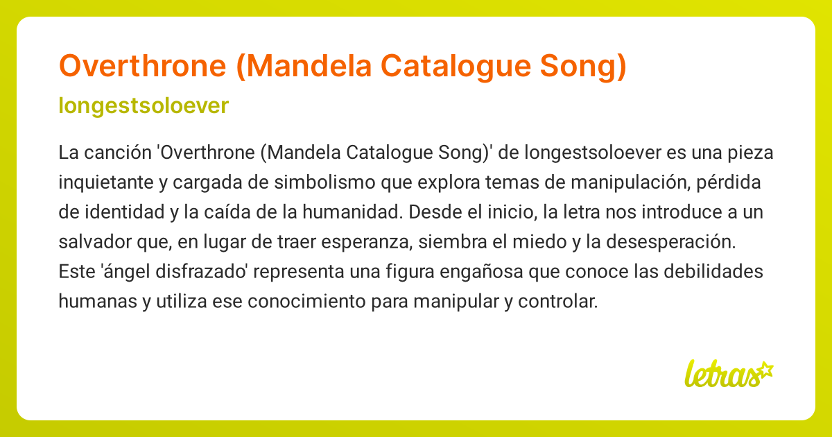 Significado de la canción Overthrone (Mandela Catalogue Song ...
