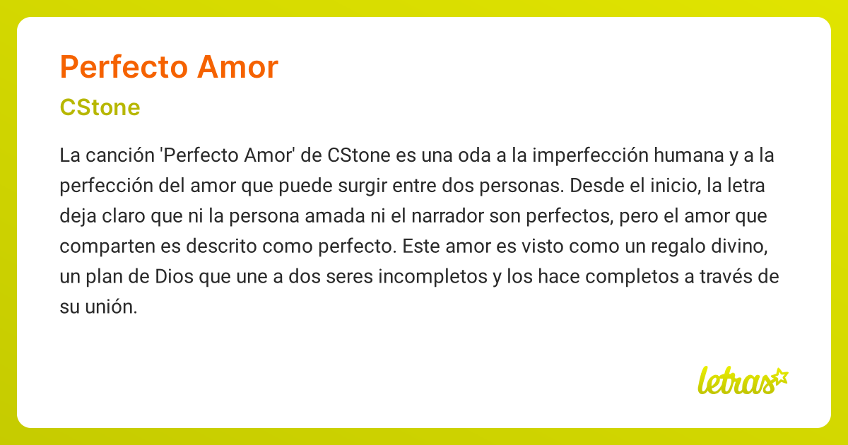 Significado de la canción PERFECTO AMOR (CStone) - LETRAS.COM