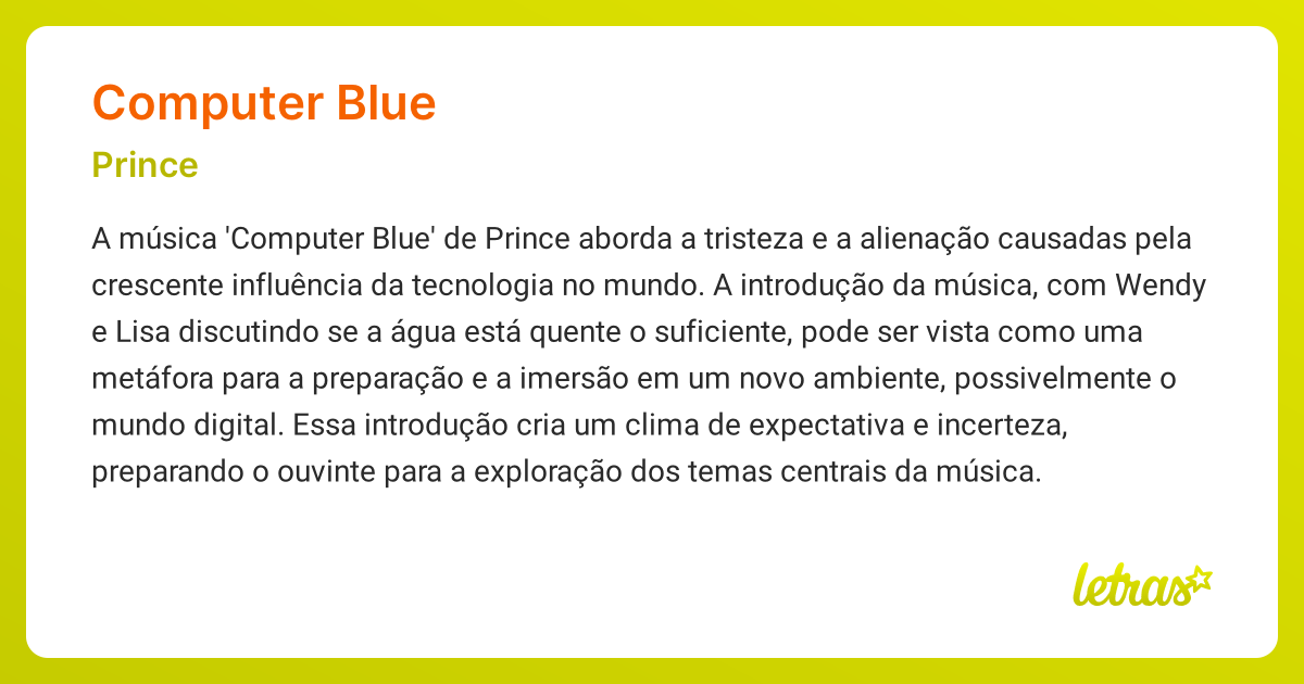 Significado da música COMPUTER BLUE (Prince) - LETRAS.MUS.BR