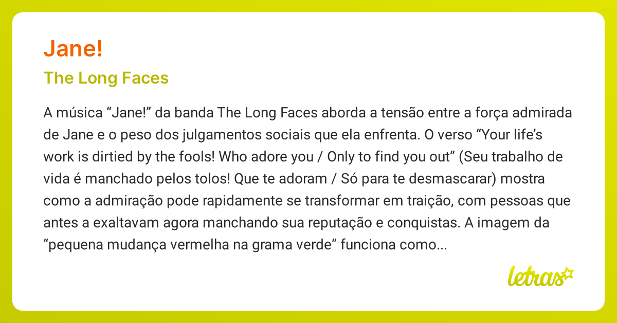 Significado da música JANE! (The Long Faces) - LETRAS.MUS.BR
