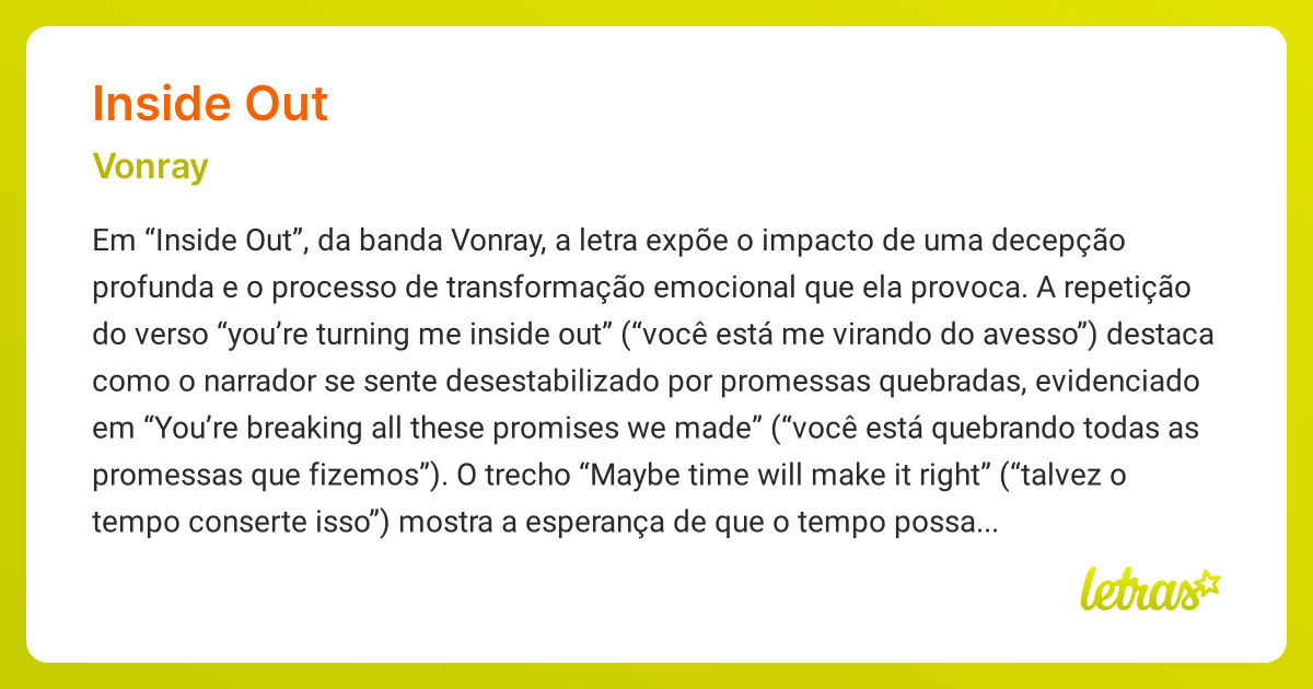 Significado da música INSIDE OUT (Vonray) - LETRAS.MUS.BR