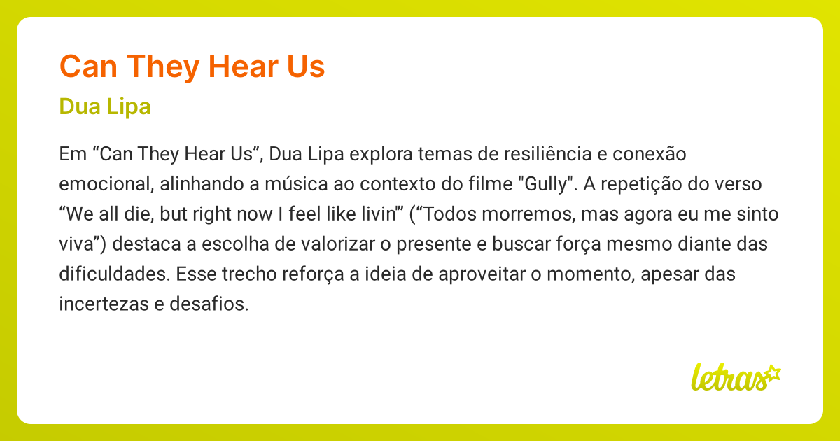 Significado da música CAN THEY HEAR US (Dua Lipa) - LETRAS.MUS.BR