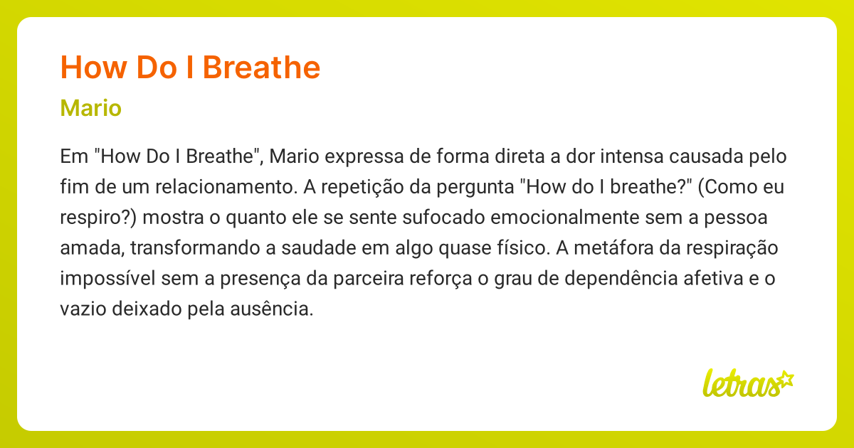 Significado da música HOW DO I BREATHE (Mario) - LETRAS.MUS.BR