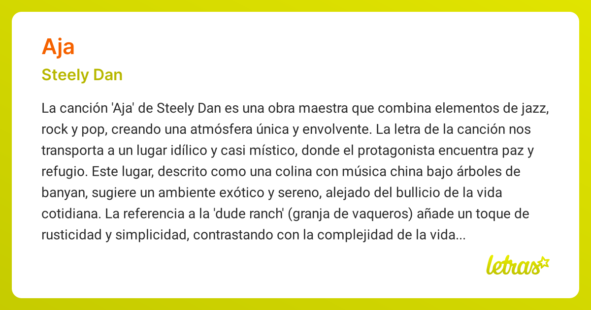 Significado de la canción AJA (Steely Dan) - LETRAS.COM