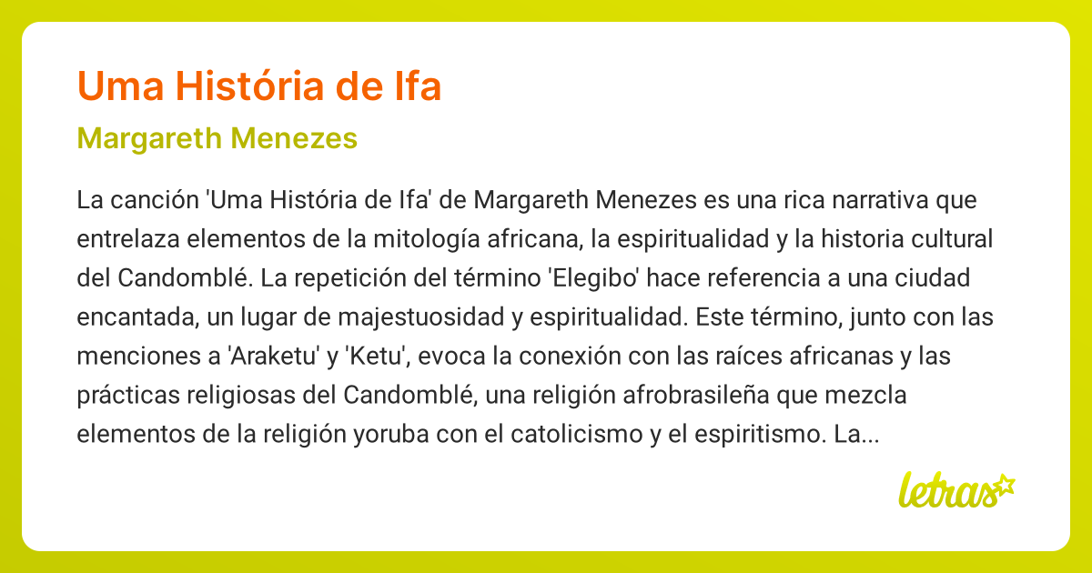 Significado de la canción UMA HISTÓRIA DE IFA (Margareth Menezes ...