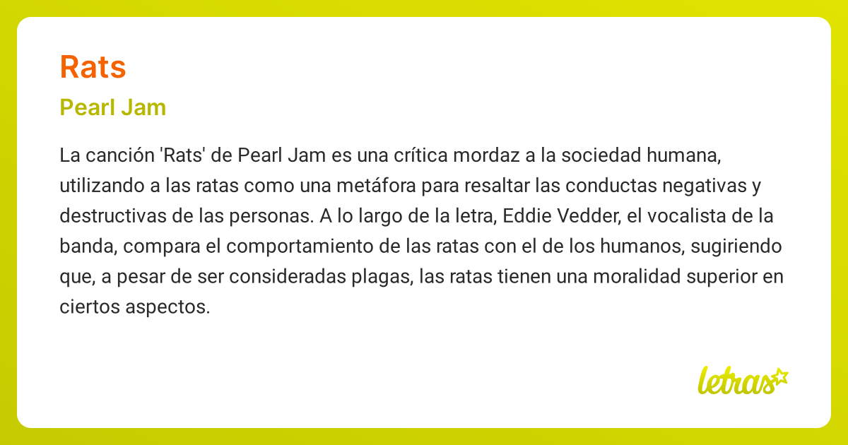 Significado de la canción RATS (Pearl Jam) - LETRAS.COM