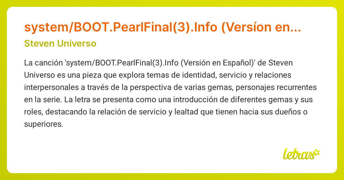 Significado de la canción system/BOOT.PearlFinal(3).Info (Versíon en Español) (Steven Universo ...