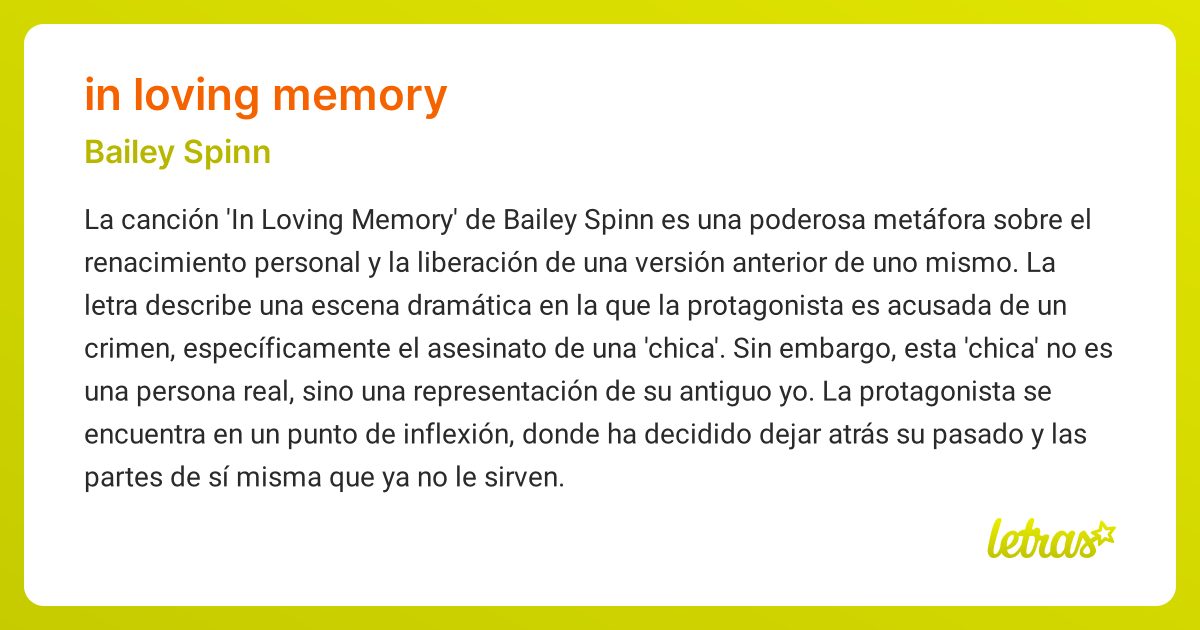 Significado de la canción IN LOVING MEMORY (Bailey Spinn) - LETRAS.COM