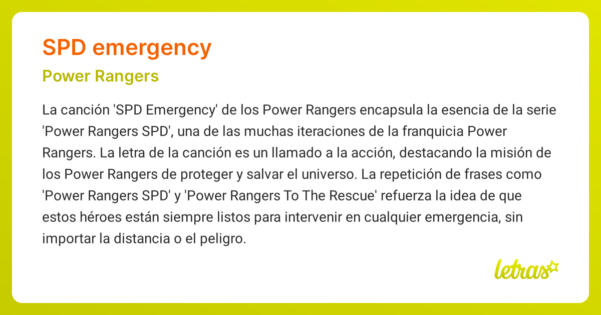 Significado de la canción SPD EMERGENCY (Power Rangers) - LETRAS.COM