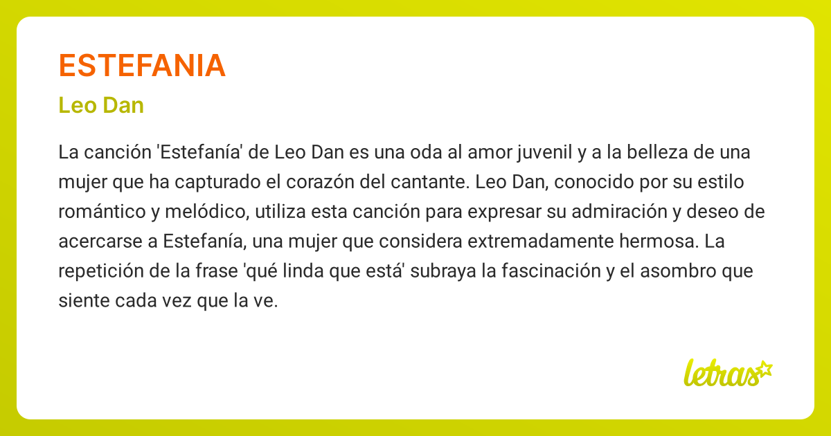 Significado de la canción ESTEFANIA (Leo Dan) - LETRAS.COM