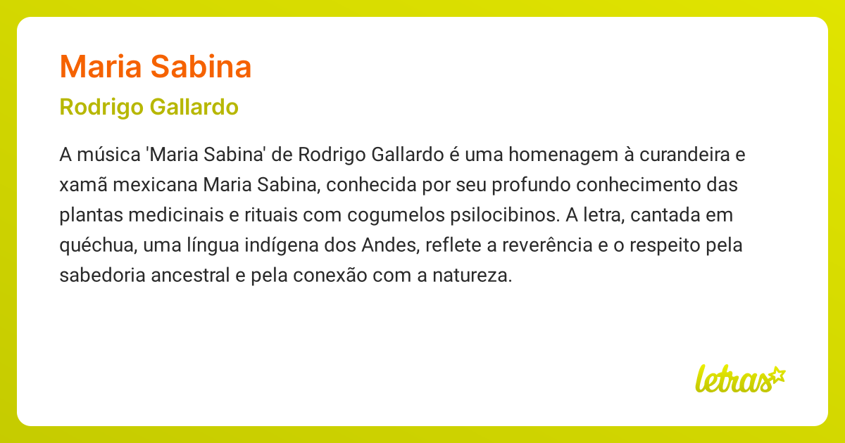 Significado da música MARIA SABINA (Rodrigo Gallardo) - LETRAS.MUS.BR
