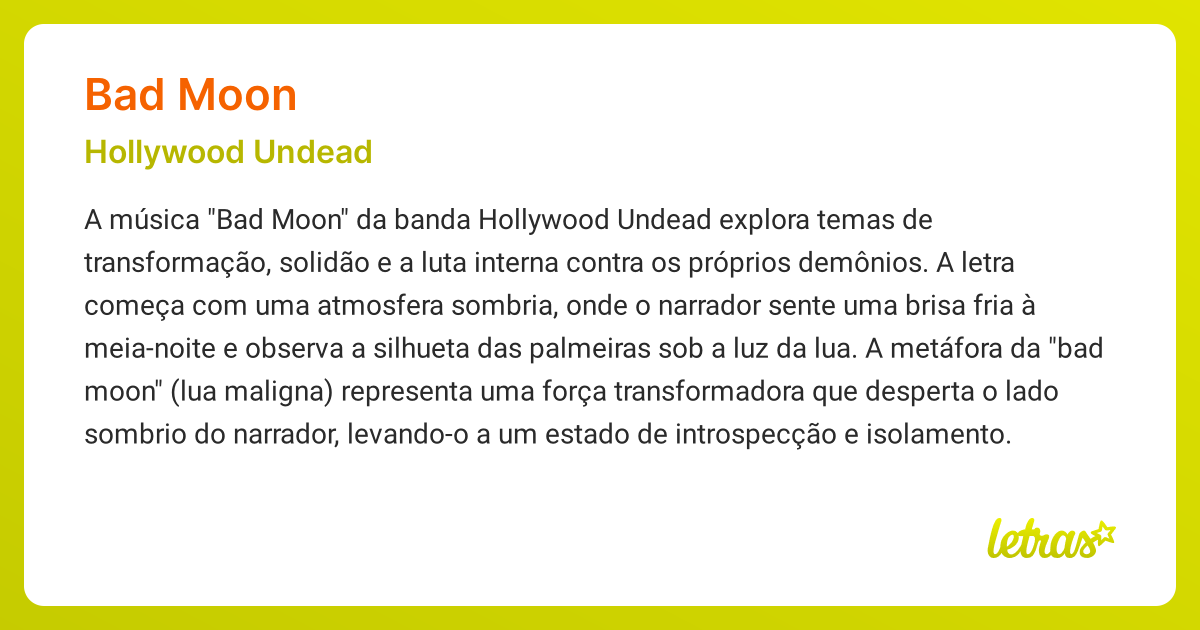 Significado da música BAD MOON (Hollywood Undead) - LETRAS.MUS.BR
